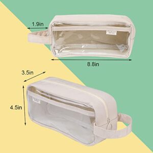 Juszok Clear Pencil Case Pencil Pouch Pen Case Organizer Large Capacity Portable Makeup Bag for Kids Teen Girls Students Adults Back to School Supplies ( Beige)