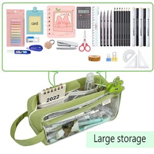 Juszok Clear Pencil Case Pencil Pouch Pen Case Organizer Large Capacity Portable Makeup Bag for Kids Teen Girls Students Adults Back to School Supplies ( Beige)