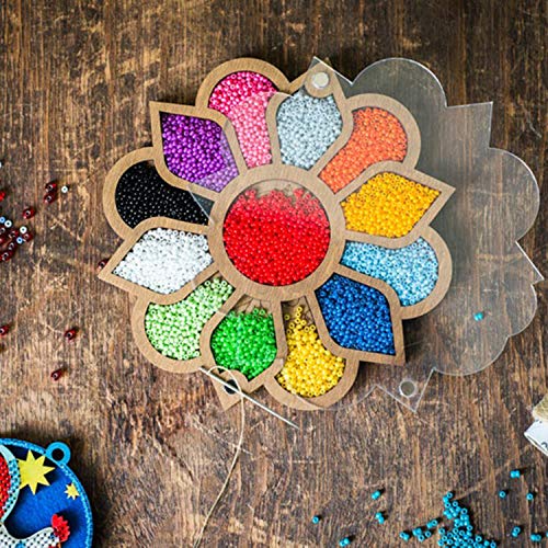 Lonjew Bead Container Wood Flower with Needle Magnet for Supply Storage, Bead Tray Organizer, Box with Lid, Art Supply Storage, Jewelry Making Gift, Transparent Magnet Lid and Needle Holder