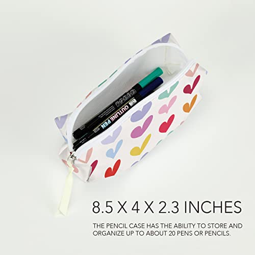 Pencil Pouch Pencil Case Pencil Bag Pen Case Pouch Box Organizer for Teen Girls Boys School Students Waterproof Zipper Pouch for Office Supplies Makeup, Heart Shape Print Romantic Birthday Gift