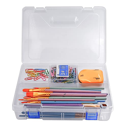 CSNGHSD Plastic Pencil case, Large Plastic Pencil case with lid. Transparent. Hard Pencil Double Storage Multi-Layer Tool Box for School Art Box