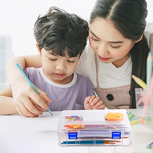 CSNGHSD Plastic Pencil case, Large Plastic Pencil case with lid. Transparent. Hard Pencil Double Storage Multi-Layer Tool Box for School Art Box