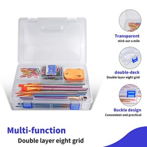 CSNGHSD Plastic Pencil case, Large Plastic Pencil case with lid. Transparent. Hard Pencil Double Storage Multi-Layer Tool Box for School Art Box