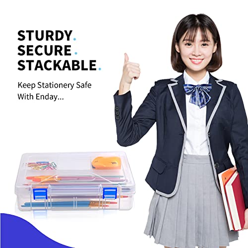 CSNGHSD Plastic Pencil case, Large Plastic Pencil case with lid. Transparent. Hard Pencil Double Storage Multi-Layer Tool Box for School Art Box