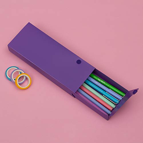 JAM PAPER Plastic Pencil Cases - Sliding Pencil Case Box with Button Snap - Purple - Sold Individually