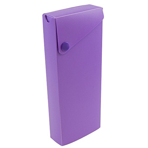 JAM PAPER Plastic Pencil Cases - Sliding Pencil Case Box with Button Snap - Purple - Sold Individually