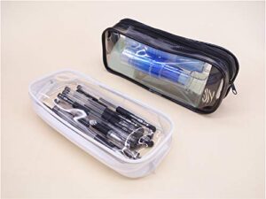 pack of 4 clear pvc pencil pouch with zipper, portable transparent big capacity pencil case makeup bag for stationery and travel toiletries organizing(black and white)