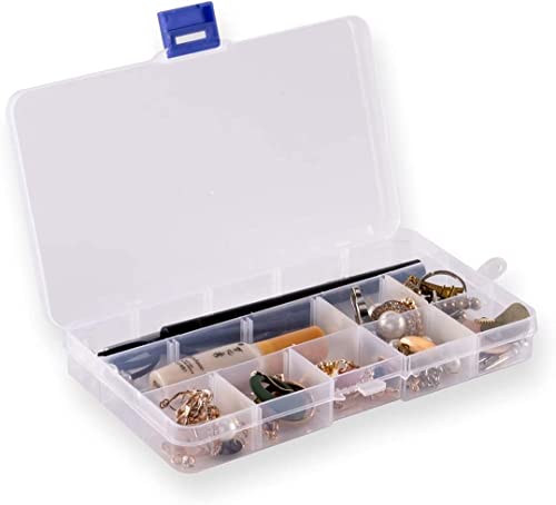 YukaBa 2 Pack 15 Grids Plastic Small Crafts Storage Boxes with Adjustable Dividers (6.7" × 3.9" x 1")