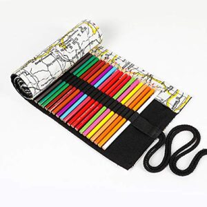 Funny live 24/36/48/72 Slots Colored Pencil Wrap Roll up Pen Holder Case Drawing Coloring Pencil Roll Organizer Stationery Case for Student Artist Traveler (Map, 72 Slots)