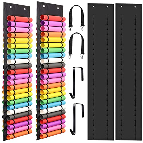 Loloka 2 Packs Vinyl Storage Organizer with 48 Compartment, Vinyl Roll Holder, Vinyl Storage Rack with 2 Hooks, Hanging Organizer Storage with 96 Roll Compartments (Black,96)