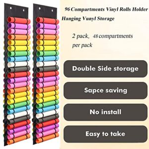 Loloka 2 Packs Vinyl Storage Organizer with 48 Compartment, Vinyl Roll Holder, Vinyl Storage Rack with 2 Hooks, Hanging Organizer Storage with 96 Roll Compartments (Black,96)