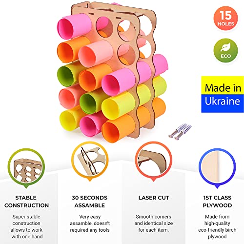 Woodencrew 15 Holes Wall Mount Vynil organizator, Vinyl Storage Organizer, Rack Acrylic Holder, Art Roll Organizer, Craft Tower, Multiple Large Holes Display Stand for Vinyl Rolls V1.1