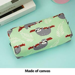 LParkin Sloth Students Super Large Capacity Canvas Pencil Case Pen Bag Pouch Stationary Case Makeup Cosmetic Bag (Green)