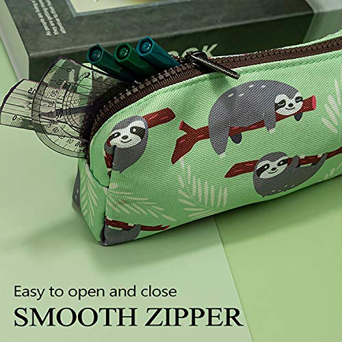 LParkin Sloth Students Super Large Capacity Canvas Pencil Case Pen Bag Pouch Stationary Case Makeup Cosmetic Bag (Green)