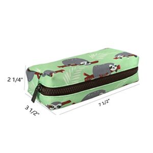 LParkin Sloth Students Super Large Capacity Canvas Pencil Case Pen Bag Pouch Stationary Case Makeup Cosmetic Bag (Green)