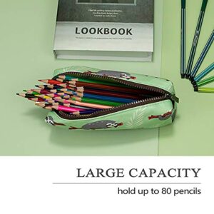 LParkin Sloth Students Super Large Capacity Canvas Pencil Case Pen Bag Pouch Stationary Case Makeup Cosmetic Bag (Green)