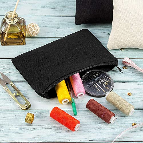 10 Pack Blank DIY Craft Bag Canvas Pen Case Black Makeup Bags Invoice Bill Bag Multipurpose Travel Toiletry Pouch with Black Zipper