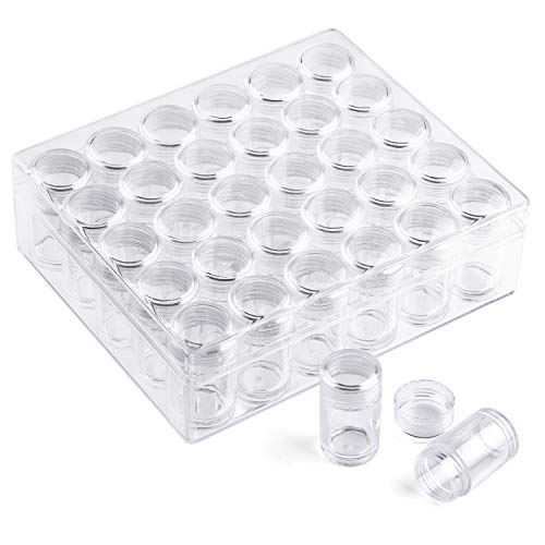 Coopay Plastic Large Beads Boxes Storage Container Set with 30 Pieces Storage Jars Diamond Painting Accessory Box Transparent Bottles with Lid for DIY Diamond, Nail and Small Items (1.85 x 1 Inch)