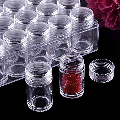 Coopay Plastic Large Beads Boxes Storage Container Set with 30 Pieces Storage Jars Diamond Painting Accessory Box Transparent Bottles with Lid for DIY Diamond, Nail and Small Items (1.85 x 1 Inch)