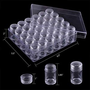 Coopay Plastic Large Beads Boxes Storage Container Set with 30 Pieces Storage Jars Diamond Painting Accessory Box Transparent Bottles with Lid for DIY Diamond, Nail and Small Items (1.85 x 1 Inch)