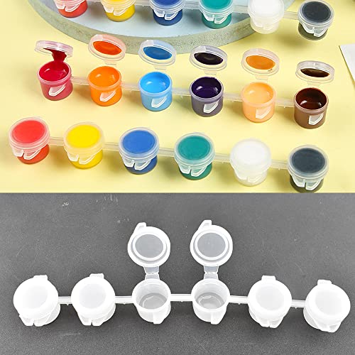 HAHIYO 8Strips(48Pots) 3ml/0.1oz Clear Plastic Empty Paint Pot Strip Mini Paint Container Small Paint Cup Airtight Paint Storage Craft Storage Container with Lids for Kid Classroom Art Craft