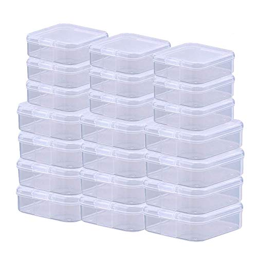 24 Pack Small Clear Plastic Storage Containers with Lids,Beads Storage Box with Hinged Lid for Beads,Earplugs,Pins, Small Items, Crafts, Jewelry, Hardware (2.9x2.9 x1 & 2.1x2.1 x0.8 Inches)