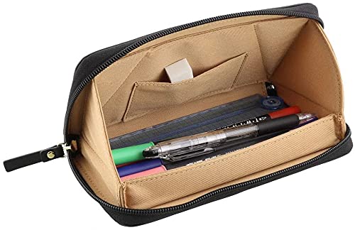 SUN-STAR FLat Pencil Case Compact, Cosmetic Makeup Pouch, Lay Flat Pen, Black