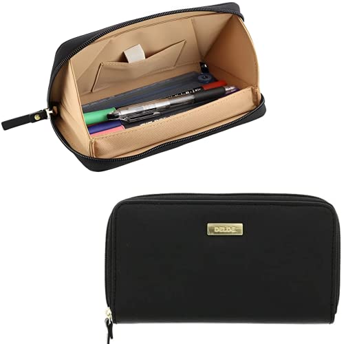 SUN-STAR FLat Pencil Case Compact, Cosmetic Makeup Pouch, Lay Flat Pen, Black