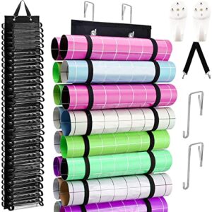 chezmax vinyl roll holder 60 compartments, vinyl rolls storage organizer bag, craft vinyl door hanging and wall mount/over organizers with hook, black wrap keeper rack for room closet studio home