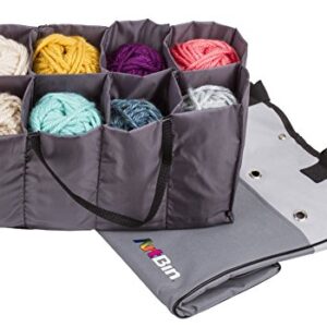 ArtBin 6821AG Yarn Tote, Portable Knitting & Crochet Storage Bag with Lift-Out Yarn Organizer, [1] Poly Canvas Tote Bag, Gray & Black