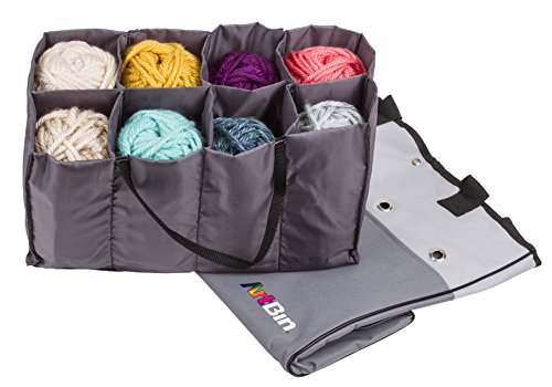 ArtBin 6821AG Yarn Tote, Portable Knitting & Crochet Storage Bag with Lift-Out Yarn Organizer, [1] Poly Canvas Tote Bag, Gray & Black