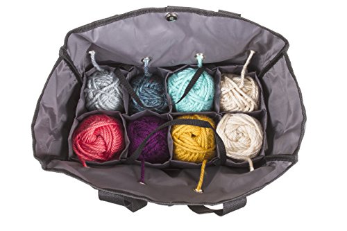 ArtBin 6821AG Yarn Tote, Portable Knitting & Crochet Storage Bag with Lift-Out Yarn Organizer, [1] Poly Canvas Tote Bag, Gray & Black