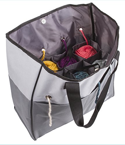 ArtBin 6821AG Yarn Tote, Portable Knitting & Crochet Storage Bag with Lift-Out Yarn Organizer, [1] Poly Canvas Tote Bag, Gray & Black