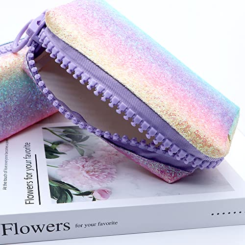 AOKQYA Big Zipper Pencil Case Rainbow Purple Pencil Pouch Cute Colored Stationery Bag DIY Name for Kids Pencils Markers School Supply Holder