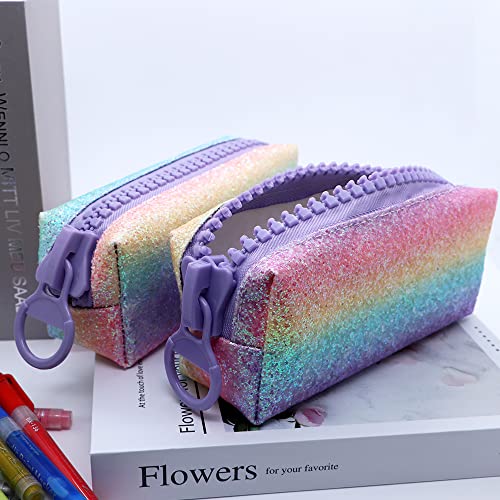 AOKQYA Big Zipper Pencil Case Rainbow Purple Pencil Pouch Cute Colored Stationery Bag DIY Name for Kids Pencils Markers School Supply Holder