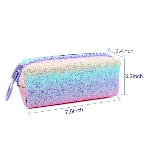 AOKQYA Big Zipper Pencil Case Rainbow Purple Pencil Pouch Cute Colored Stationery Bag DIY Name for Kids Pencils Markers School Supply Holder