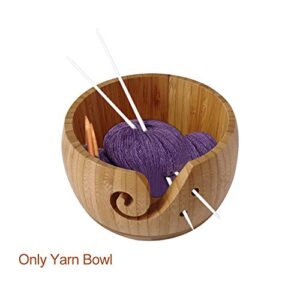 Yarn Storage Bowl, Wool Storage Bowl with Lid Wooden Yarn Organizer Handmade Craft Crochet Bowl Holder with Holes for Knitting and Crocheting