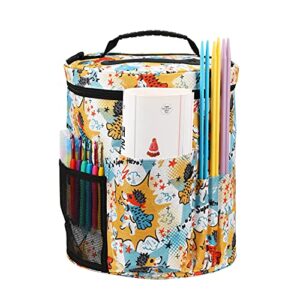 koknit cartoon yarn storage bag, high capacity crochet organizer tote with pockets for skeins of yarn, knitting needles(up to 14″) and other small accessories, for lovely people