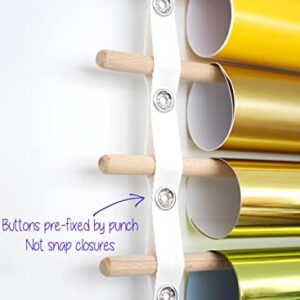 Vinyl Roll Holder, 25 Rolls, ZENXUS Craft Roll Storage and Organizer, Cotton Straps and Wood Dowels, with Door Hanging Hooks