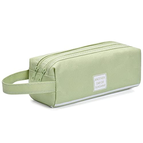 OuMeng Pencil Bag Pen Case, Large Capacity Students Stationery Pouch Pencil Holder Desk Organizer with Double Zipper, Can be Used to Organize Stationery Such as Pencils, Markers (Green)