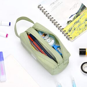 OuMeng Pencil Bag Pen Case, Large Capacity Students Stationery Pouch Pencil Holder Desk Organizer with Double Zipper, Can be Used to Organize Stationery Such as Pencils, Markers (Green)