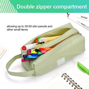 OuMeng Pencil Bag Pen Case, Large Capacity Students Stationery Pouch Pencil Holder Desk Organizer with Double Zipper, Can be Used to Organize Stationery Such as Pencils, Markers (Green)