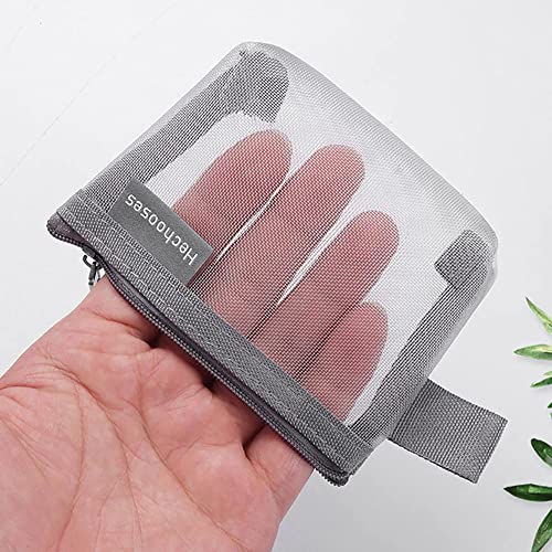 Beamach 3Pcs Hechooses 2023 New Portable Mesh Storage Bag, Hechooses Pencil Case Nylon Small Zipper Pouch Pouch Mesh Coin Purse Mini Mesh Zipper Cosmetic Bag Multi-Purpose Small Storage Bag (Grey)