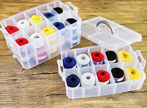 Foraineam 3-Tier Stackable Storage Box Organizer with 30 Adjustable Compartments, Plastic Craft Organizer Case Tool Storage Container Bins for Jewelry Beads Arts and Crafts Beauty Supplies