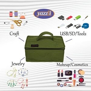 Yazzii 4 Pocket Crafter’s Organizer Tote – Arts & Crafts Storage Tote Bag - Multipurpose Storage Organizer for Crafts, Sewing, Jewelry, Make Up Green