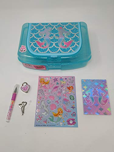 Hot Focus Art Box W/Compartments with Pad Locks and Keys – Mermaid Twins Girls School Pencil Case Box Includes Neon Gel Pen, Notepad and Stickers, Aqua, Blue, Silver, red, Purple, Pink (426 MM)