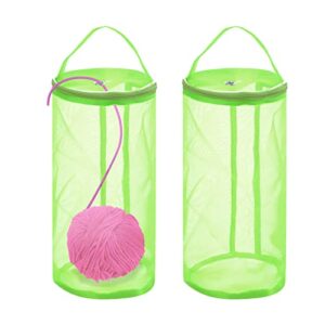 2 pieces empty yarn storage bags, mesh holder yarn storage organizer, mini yarns drum knitting bag for carry crochet hooks sewing accessories storage tote bag (light green)