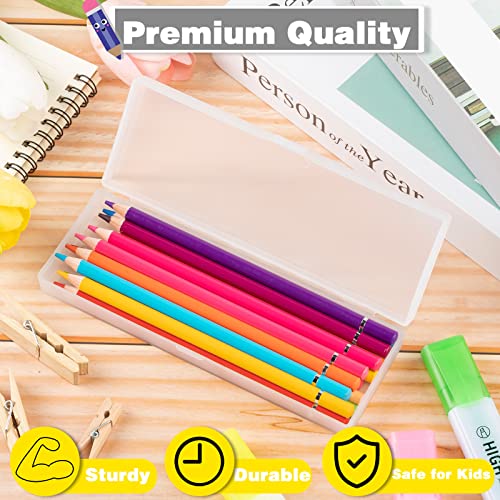 24 Pieces Plastic Pencil Case Plastic Stationery Case Frosted Clear Pencil Box Pencil Tin Pencil Holder Box with Hinged Lid and Snap Closure for Pencils Pens School Organizer Storage (White)