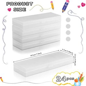 24 Pieces Plastic Pencil Case Plastic Stationery Case Frosted Clear Pencil Box Pencil Tin Pencil Holder Box with Hinged Lid and Snap Closure for Pencils Pens School Organizer Storage (White)