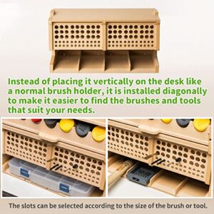 Bucasso Model Tool Storage Rack with 60 Holes, Wooden Paint Organizer, MDF Material, Tool Storage, Brush Storage, Craft Supplies Storage, Brush/Tool Holder, GK6